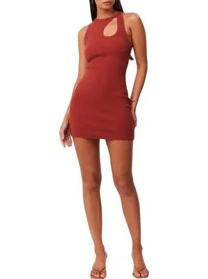 SNDYS. Daizy Mini Dress With Asymmetrical Cutout Neckline - Rust