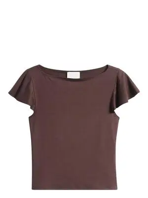 REFORMATION Jensen Flutter Sleeve Boat Neck Top - Mole