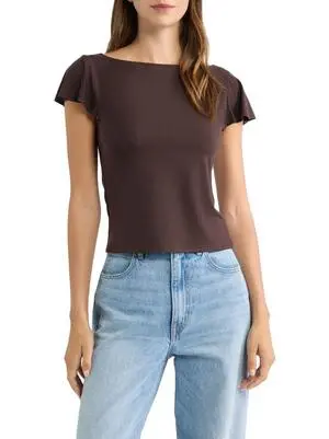 REFORMATION Jensen Flutter Sleeve Boat Neck Top - Mole