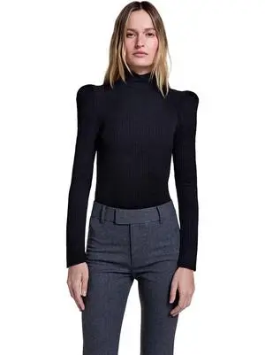 SMYTHE Smythe Puff Sleeve Mock Neck Knit Top