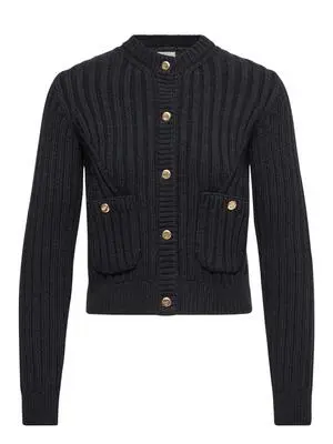 Moncler Moncler Collection Ribbed Cotton And Nylon Cardigan With Down-Filled Back Blue