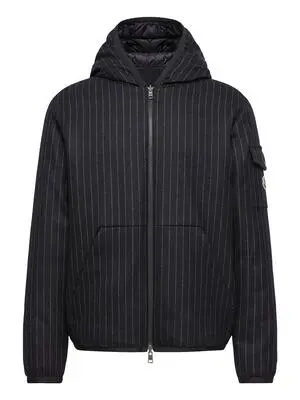 Moncler Pinstripe Zip-up Hooded Jacket - Blue