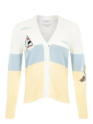 Thom Browne Nantucket Scenic Jersey Intarsia Cardigan - White