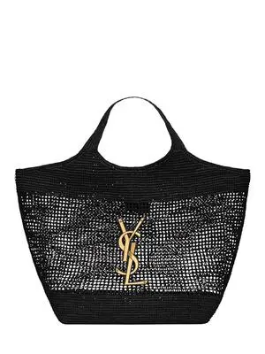 Saint Laurent Raffia Tote Bag - Black
