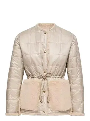 Moncler Quilted Jacket With Fur Accents - Tan