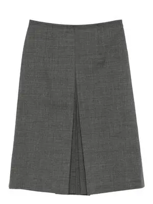 Prada Midi Wool Pleated Skirt - Grey