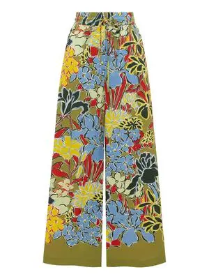 ALEMAIS ALEMAIS Cotton Tencel Floral Print Drawstring Waist Wide Leg Pants Multicolor
