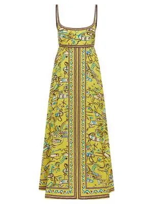 ALEMAIS Printed Linen Midi Dress - Giallo