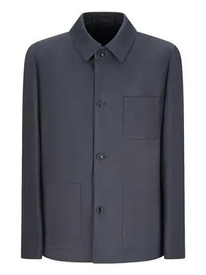 LARDINI Front Button Fastening Long Sleeve Shirt With Chest And Patch Pockets For - Navy