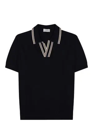 PAOLO PECORA MILANO Knit Polo Shirt In Soft Cotton-blend Jersey - Blue