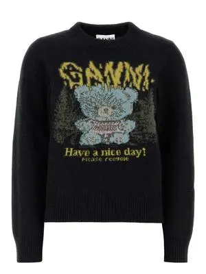 GANNI Strawberry Graphic Knit Sweater - Black