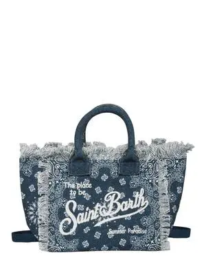 MC2 SAINT BARTH MC2 Saint Barth Denim Tote Bag With Fringed Trim Blue
