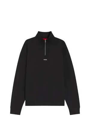 Hugo Relaxed-fit Cotton Sweatshirt With Zipper Neck - Black