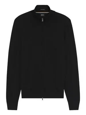 BOSS Merino Wool Zip-up Sweater - Black
