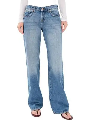 7 For All Mankind Low Straight Leg Jeans With Fading And Whiskering - Shadowcrest