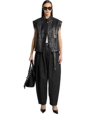 Michael Kors Oversized Washed Leather Vest - Black