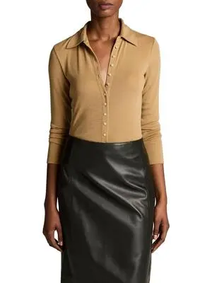 Vince Multi-button Collared Cardigan Top - Oak Buff