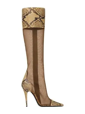 Saint Laurent 77 Boots In Mesh And Python - Sand