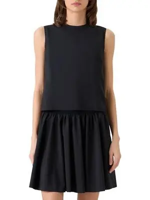 Akris Sleeveless Mixed Media Dress With Pleated Skirt - Black