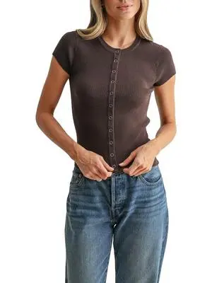 ALL IN FAVOR Rib-knit Cardigan Top With Cap Sleeves - Espresso