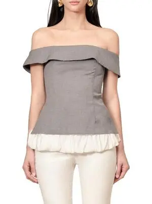 MAUDE CLUB Off-the-shoulder Bubble Hem Top - Grey