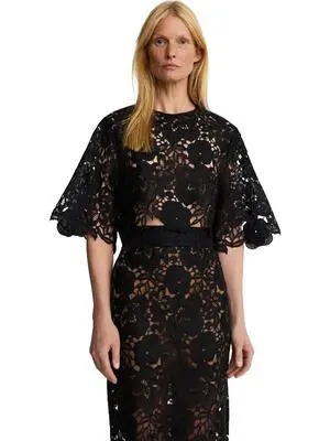 Smythe Guipure Lace Cropped Tee - Black
