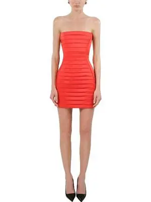 NOCTURNE Strapless Ribbed Corset Mini Dress - Red