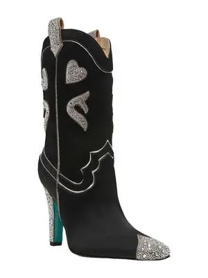 Betsey Johnson Embellished Western Boots - Black Multi