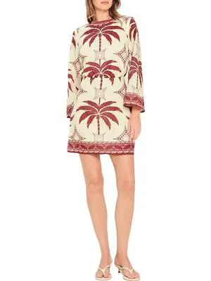 FLYING TOMATO Palm Print Blouson Mini Dress - Maroon