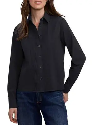 Foxcroft Jodie Pintuck Pleat Stretch Cotton Button-up Shirt - Black