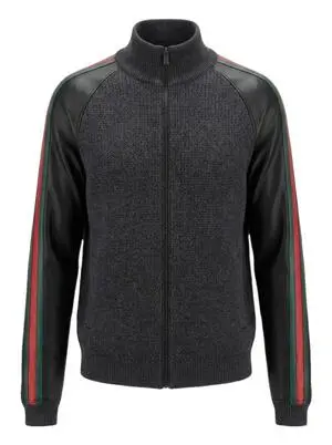 Gucci Fine Rib Wool Zip Jacket With Web - Black