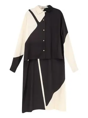 Alberta Ferretti Asymmetric Panel Buttoned Long Sleeve Top - Black