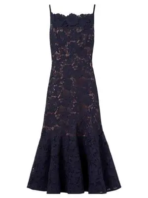 SELF-PORTRAIT Spiral Lace Midi Dress - Navy