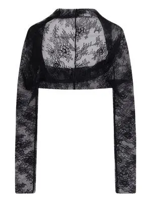 Alberta Ferretti Lace Floral Pattern Long Sleeve Top - Black