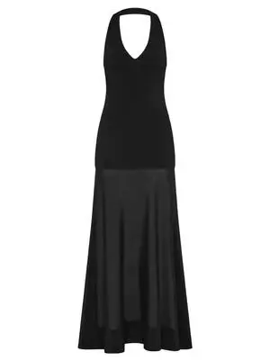 ST. AGNI Sleeveless Backless Halter Maxi Dress - Black