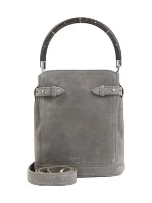 Ralph Lauren Suede Bucket Bag With Walnut Wood Top Handle - Brown