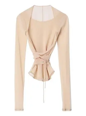 LEMAIRE Ballerina Wrap Top In Mesh Jersey - Powder
