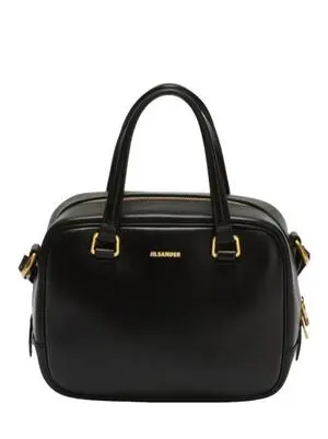 JIL SANDER Embossed Logo Leather Crossbody Bag - Black