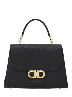 FERRAGAMO Double Gancini Top Handle Bag - Black