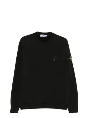 Stone Island Crew Neck Sweatshirt With Logo Patch - Black