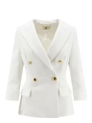 Elisabetta Franchi Double-breasted Blazer In Stretch Crêpe - White