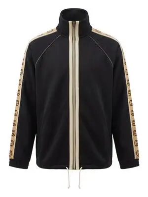 Gucci Gg Print Trim Zipped Jacket - Black