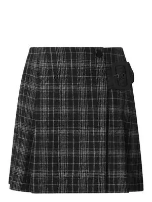 Pinko Plaid Pleated Mini Skirt - Black-beige