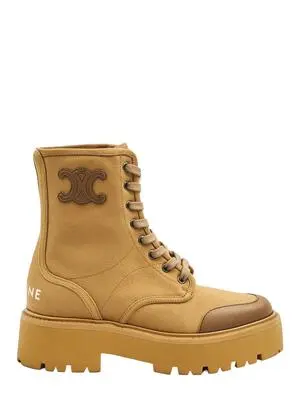 CELINE Celine Bulky Lace-Up Canvas Calfskin Boots