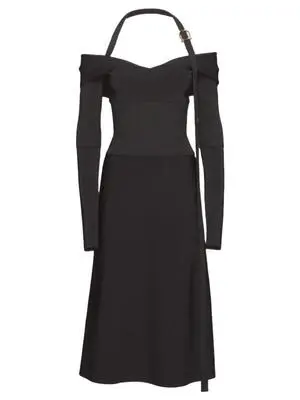 FERRAGAMO Off-shoulder Long-sleeved Midi Dress - Black