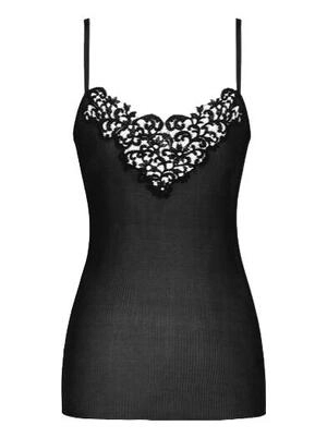 Saint Laurent Guipure Ribbed Silk Tank Top - Black