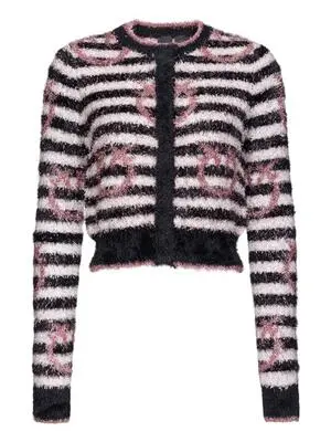 Pinko Logo-print Striped Cropped Cardigan - Black