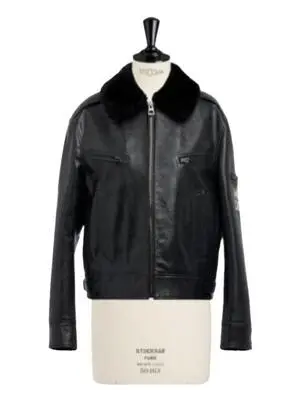 Dior Leather Jacket With Logo Detail - Black