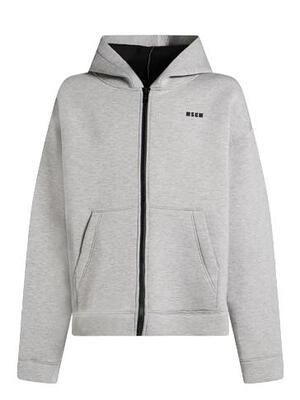MSGM Zip-up Hooded Jacket In Viscose Blend - Grey
