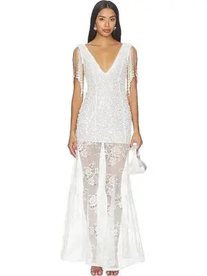 LA FUORI Embellished Lace Gown - White